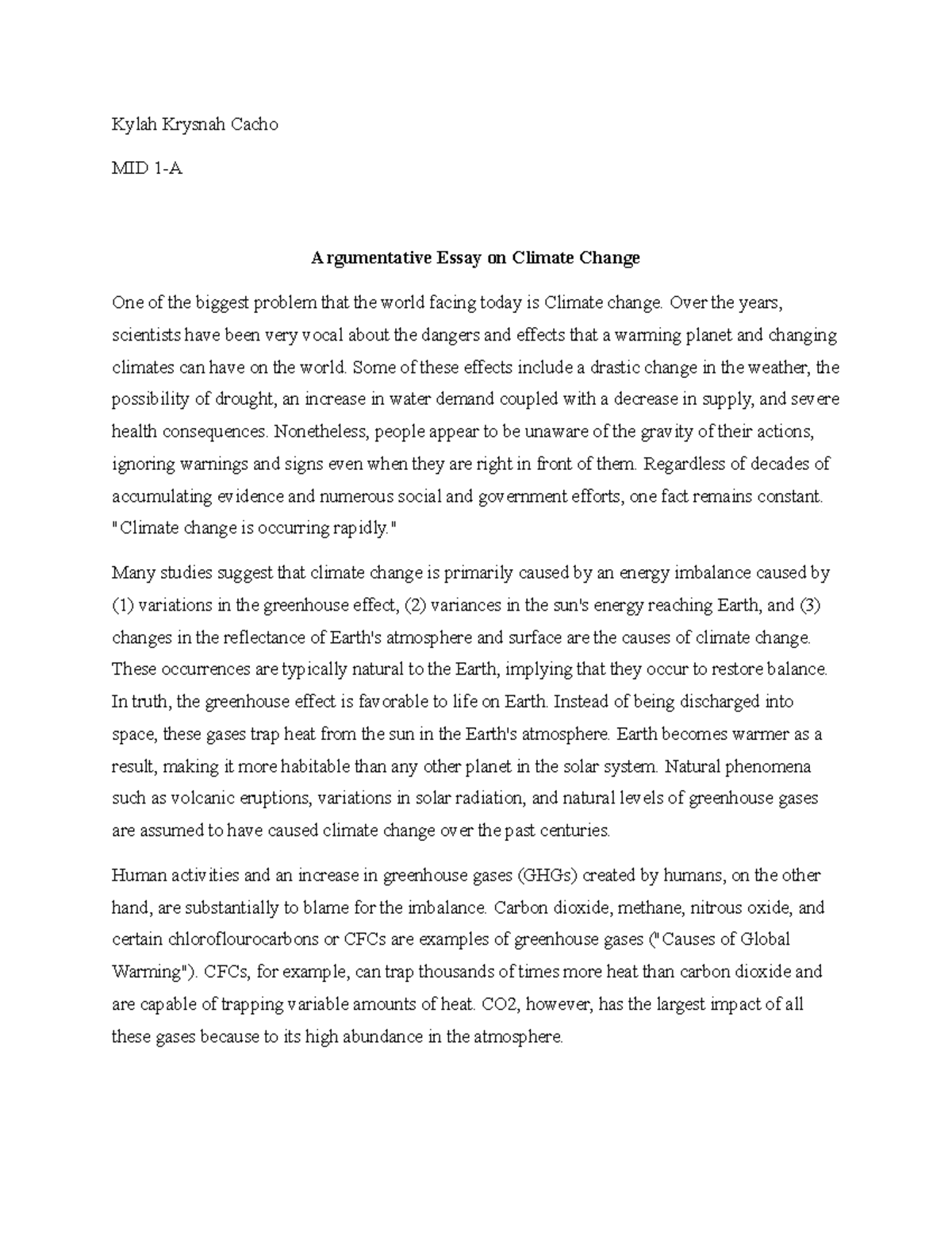 Argumentative Essay on Climate Change - Over the years, scientists have ...