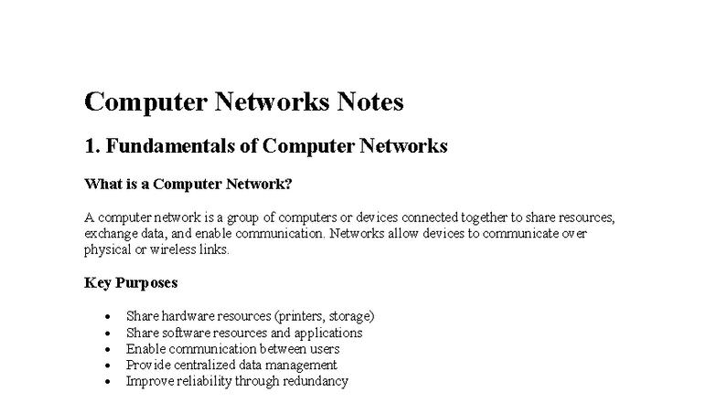 Computer Networks Notes: Fundamentals & Key Concepts - Studocu