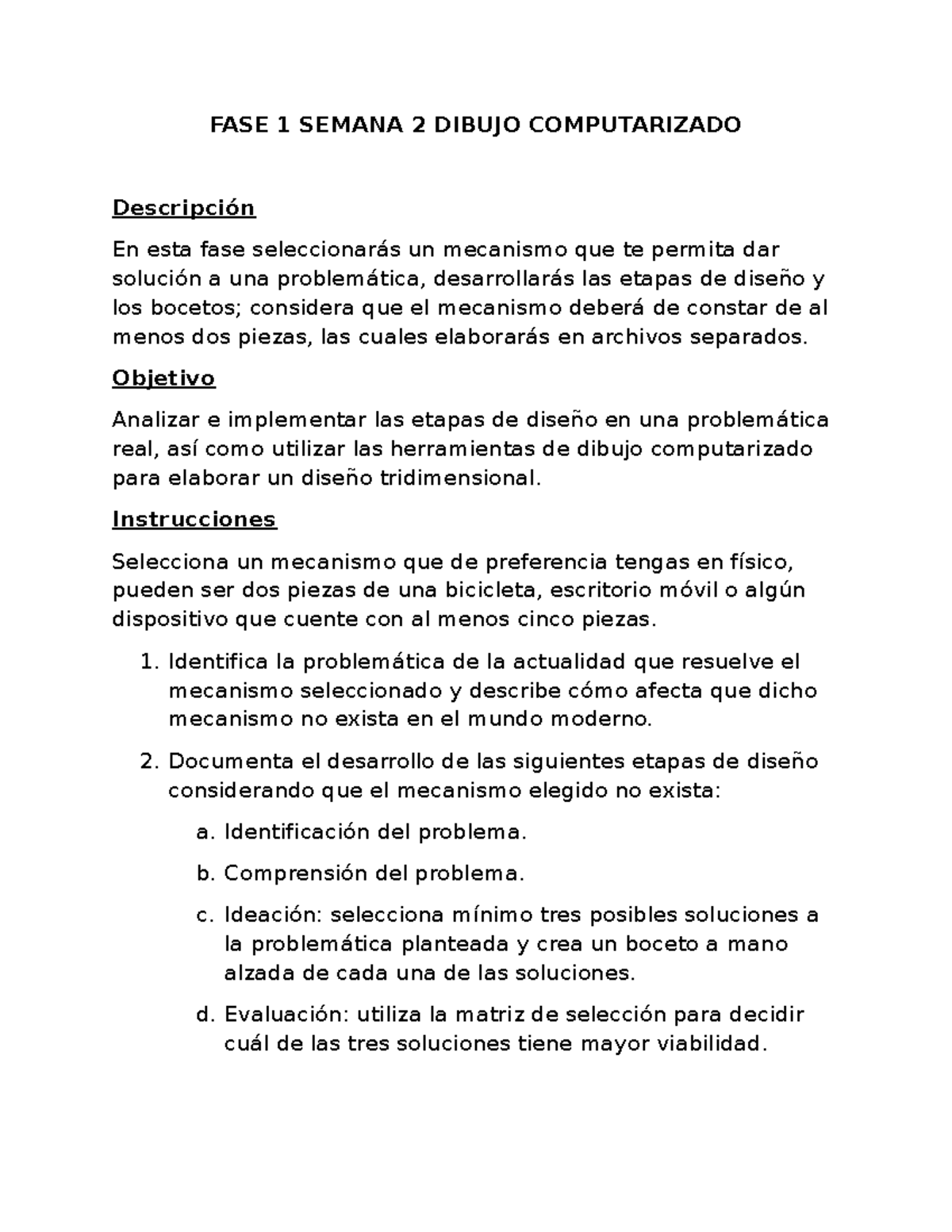 FASE 1 Semana 2: Diseño de Mecanismos en Dibujo Computarizado - Studocu