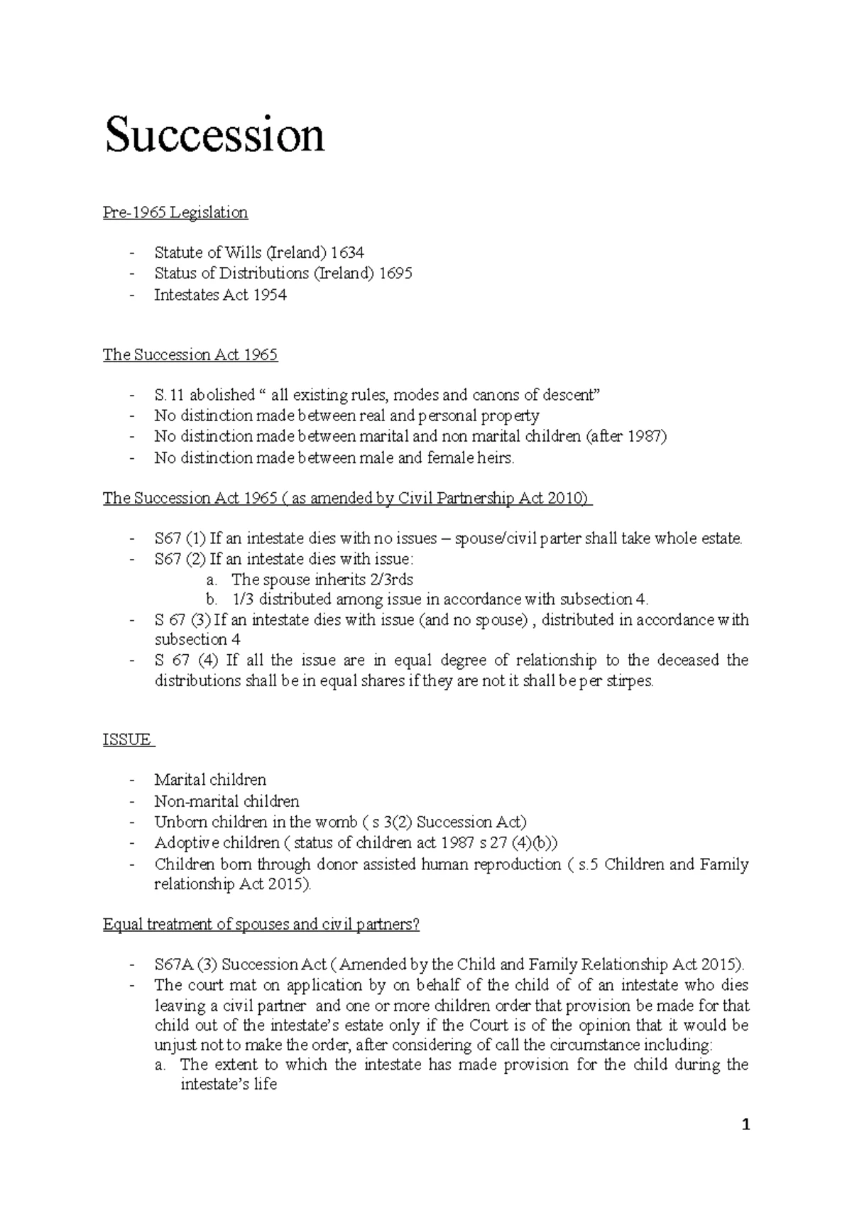 8 Succession - Lecture notes 8 - 8. Succession Law of Succession is the ...