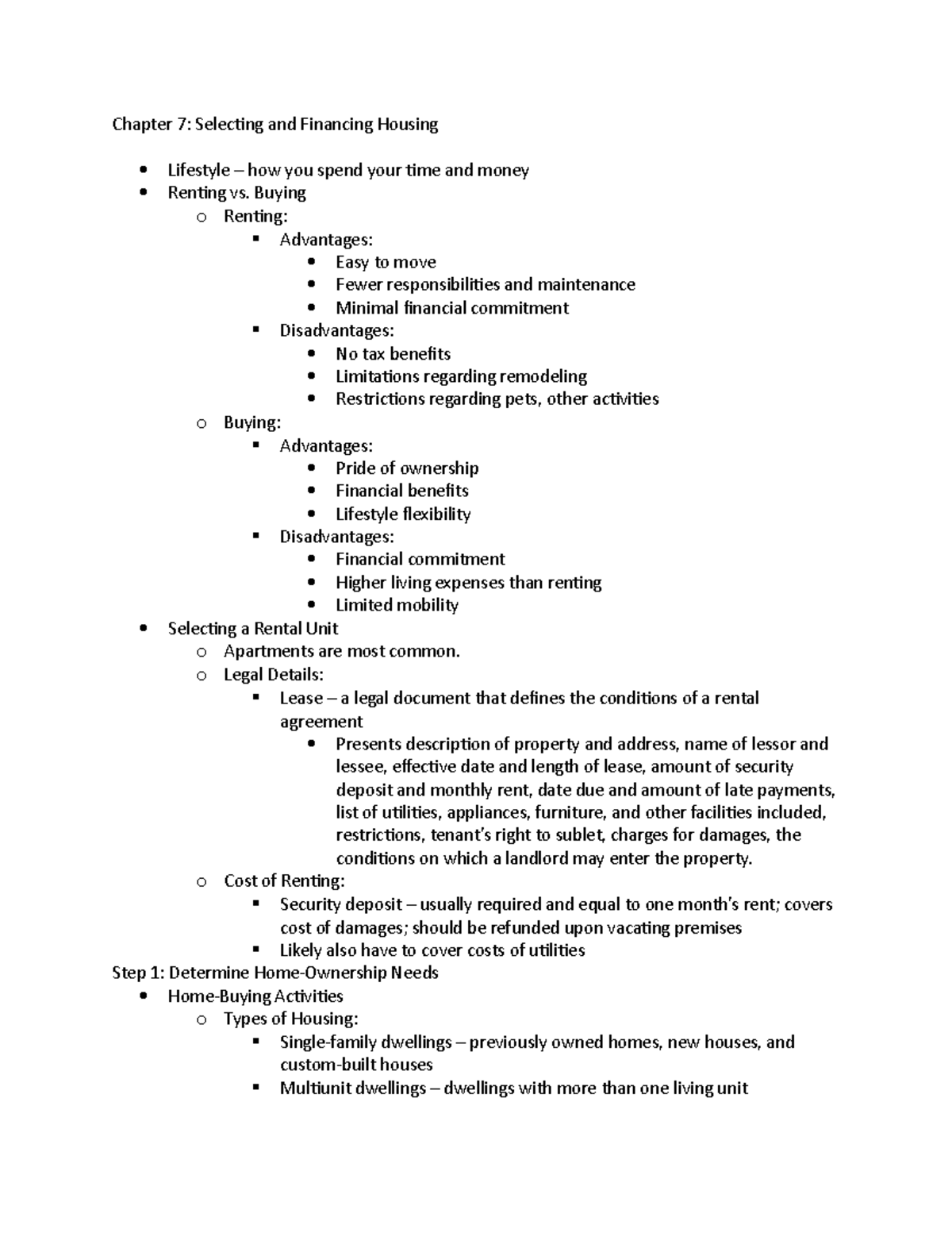 Chapter 7: Housing Selection & Financing Strategies - Studocu