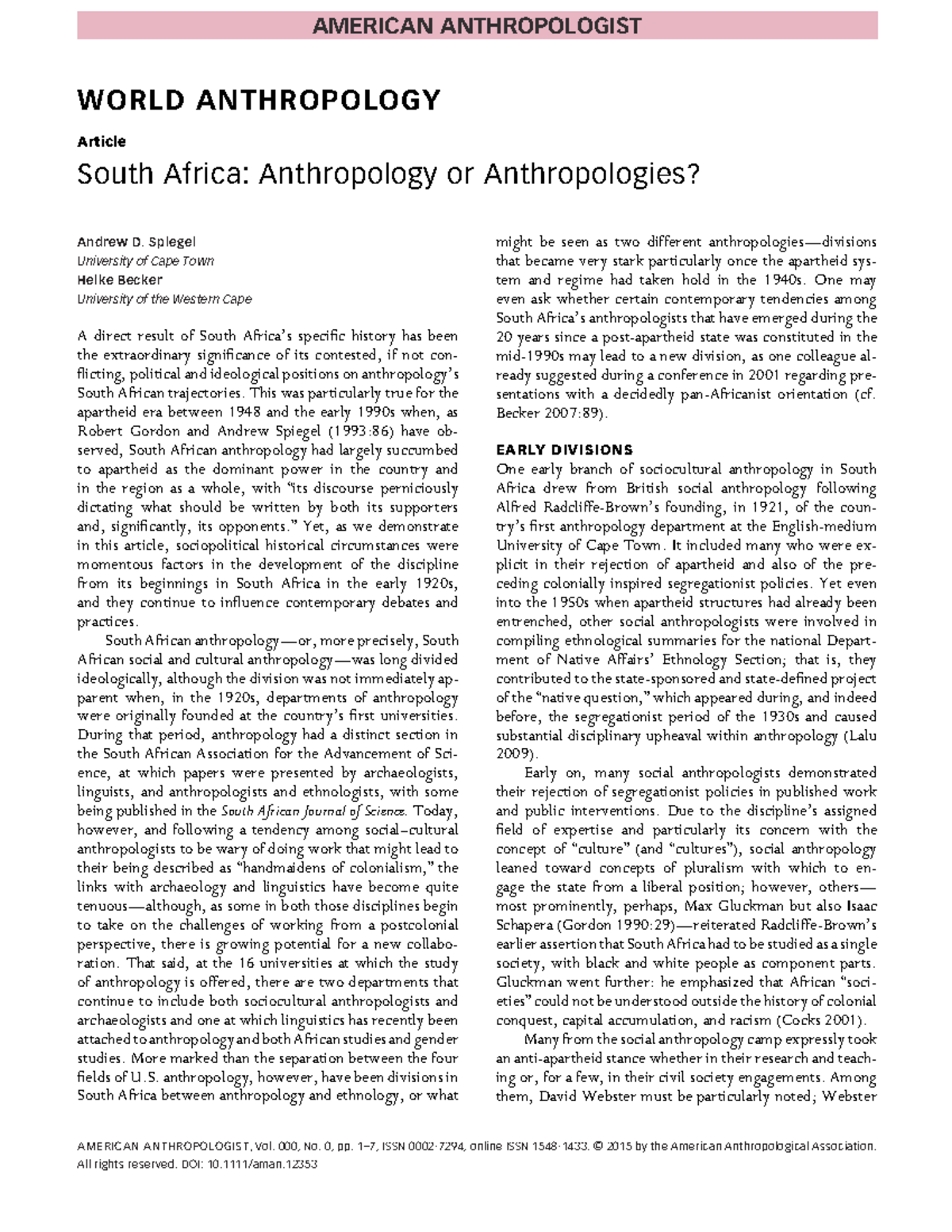 South African Anthropology: Historical Context & Current Perspectives ...
