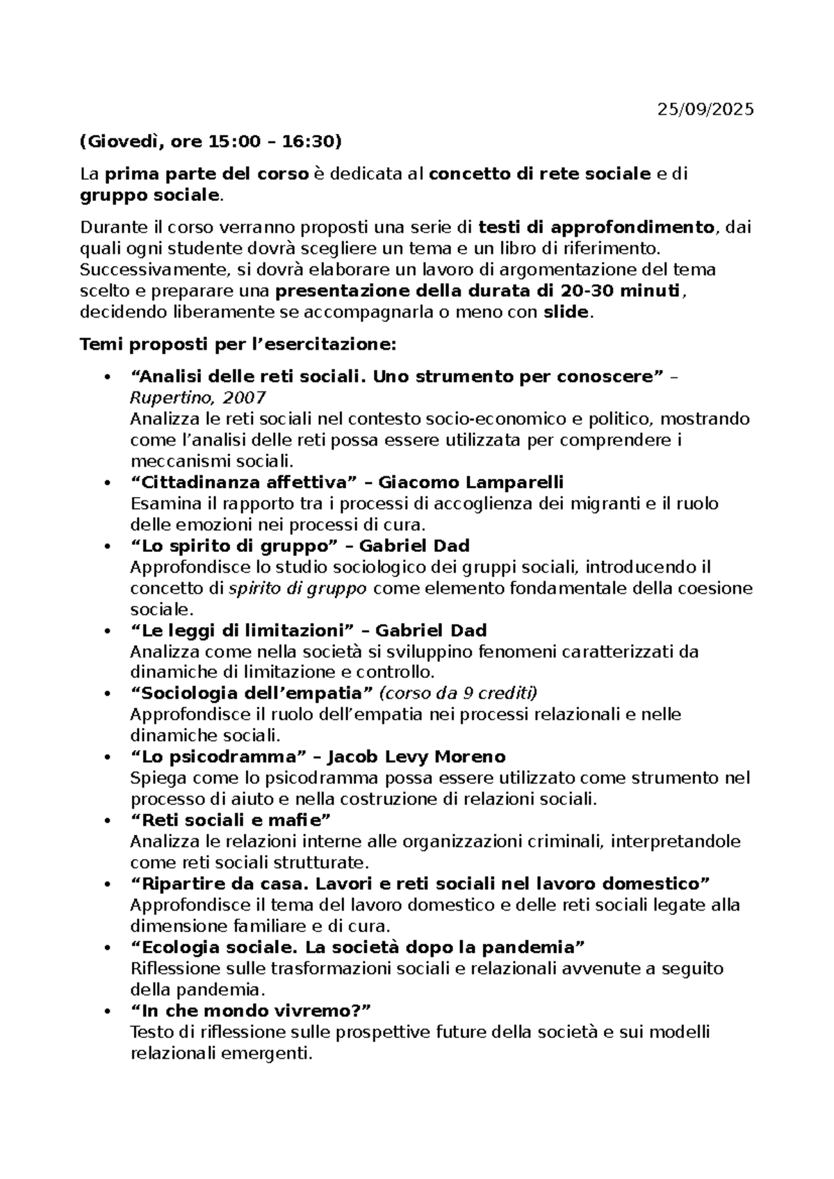 Lezioni di Sociologia delle Reti Sociali (Corso da 9 Crediti) - Studocu