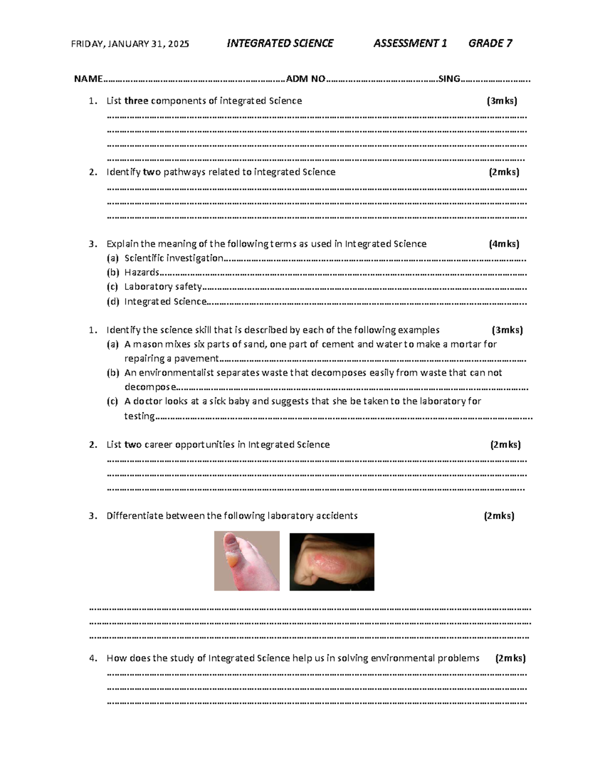 Grade 7 Integrated Science Assessment - January 31, 2025 - Studocu