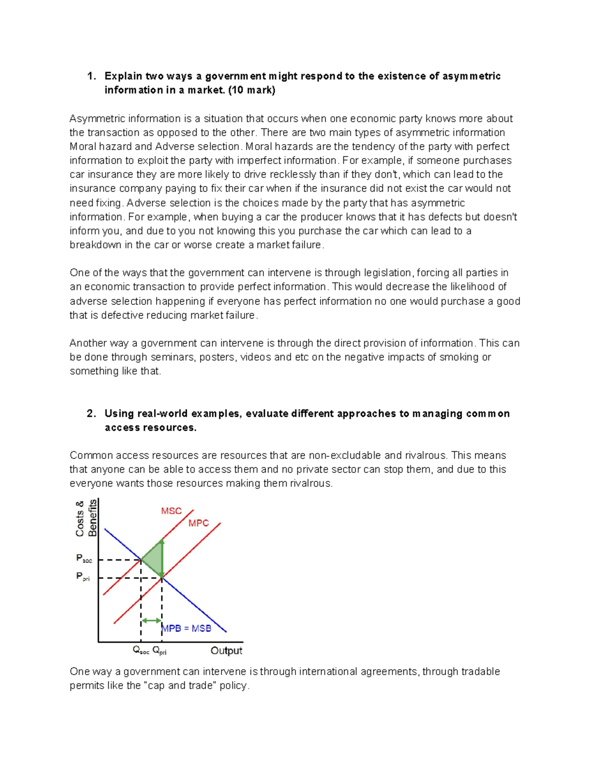 Econ 101: Essay Sample Qs & Response Plan on Asymmetric Info and ...