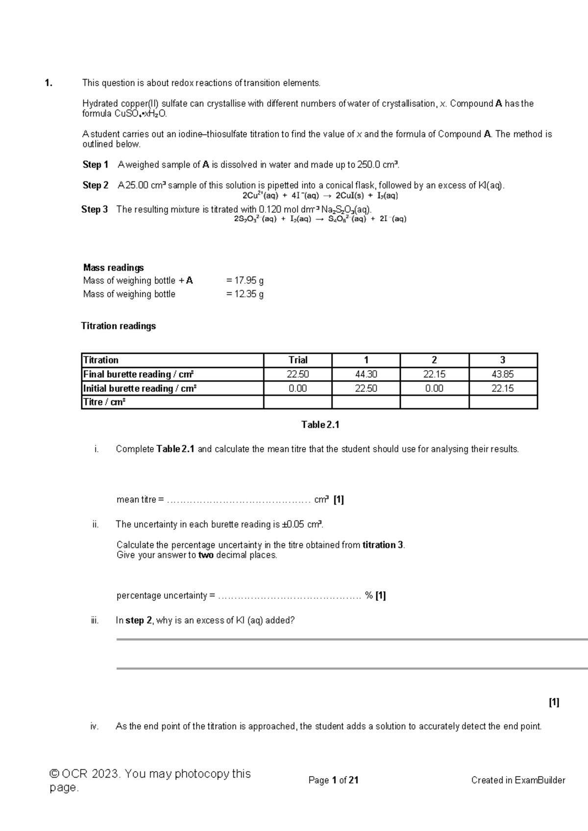 Redox Titrations: Analysis and Calculations (Chem 101, Dec 11) - Studocu