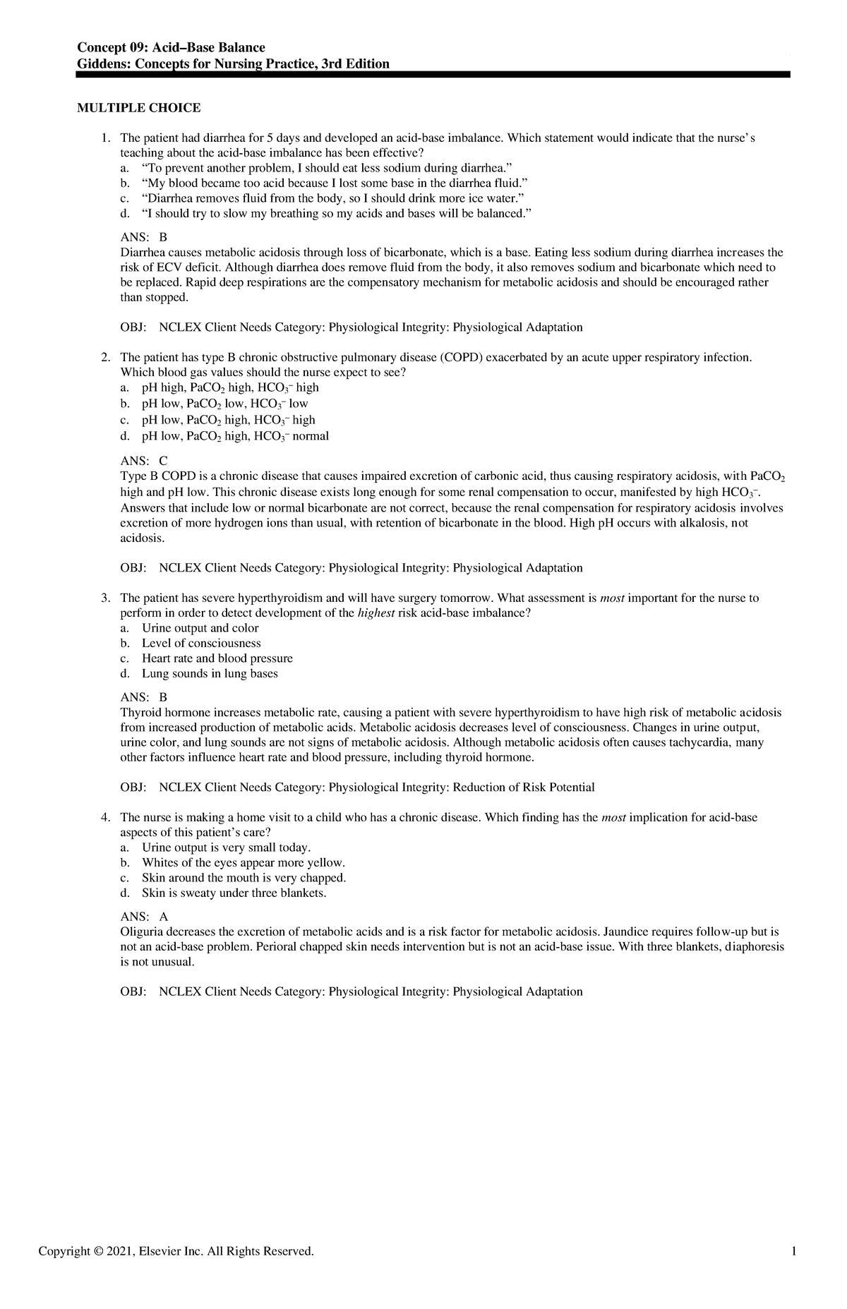 Exam View - Chapter 09 - Copyright © 2021, Elsevier Inc. All Rights ...