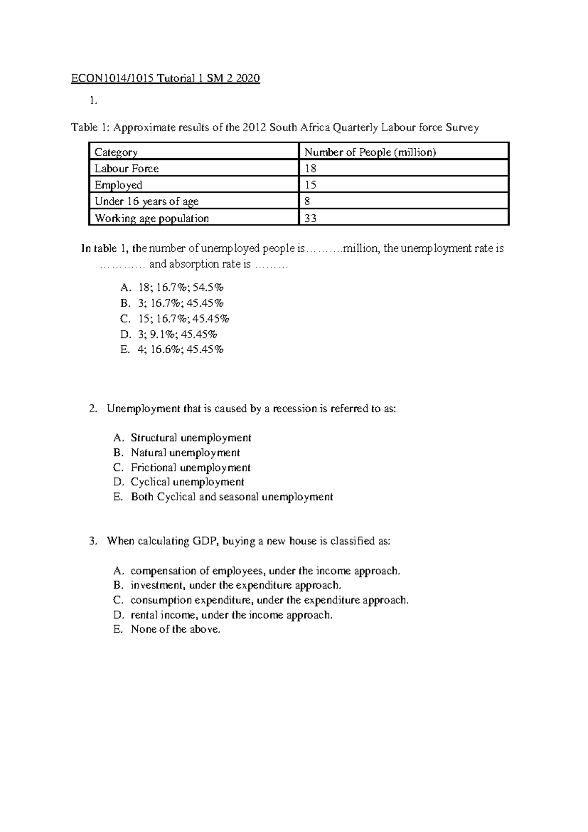 ECON1014-1015 Tutorial 1 SM 2 2020: Key Concepts and Questions - Studocu