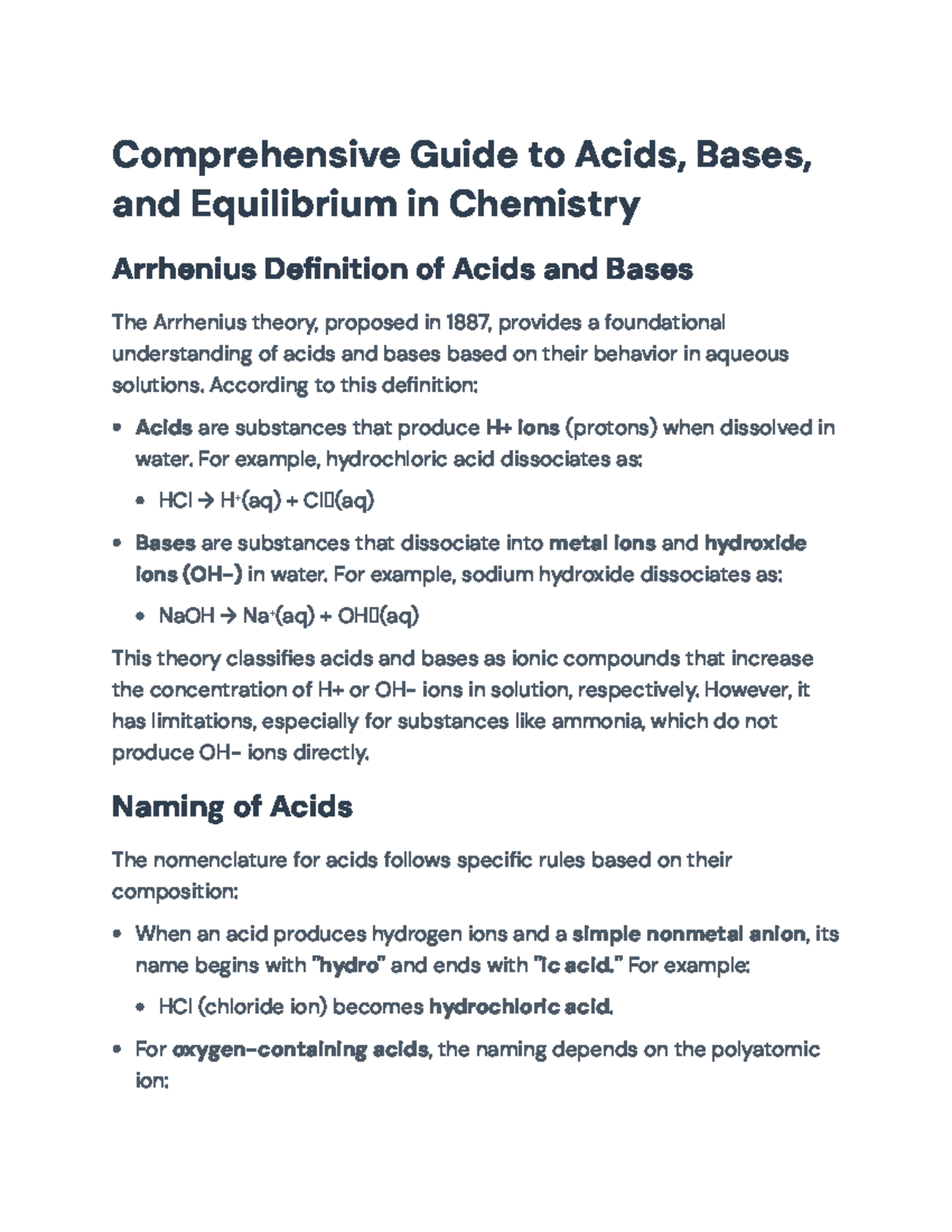 Comprehensive Chemistry Notes: Acids, Bases, and Equilibrium Concepts ...