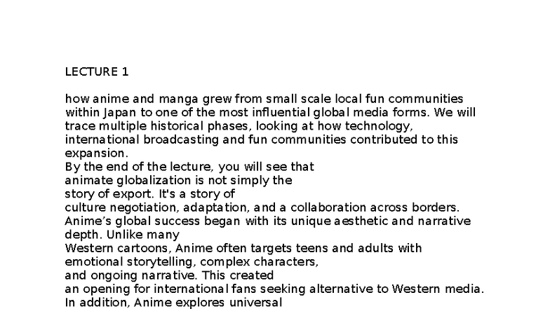 LECTURE 1: The Global Evolution of Anime and Manga - Cultural Impact ...