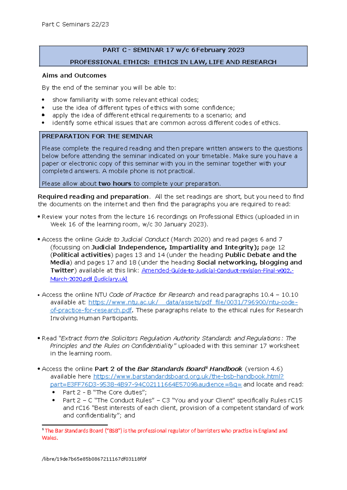 Professional Ethics Seminar 17: Key Readings & Case Analysis (w/c 6 Feb ...
