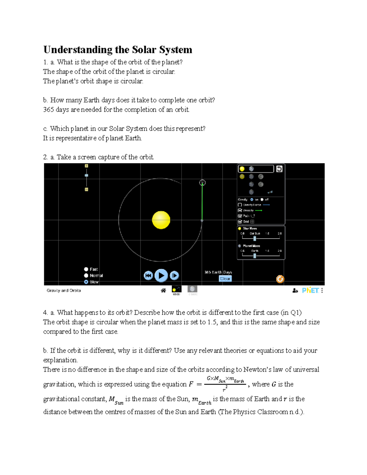Preliminary Results on Planetary Orbits in PHYS1160 - Studocu