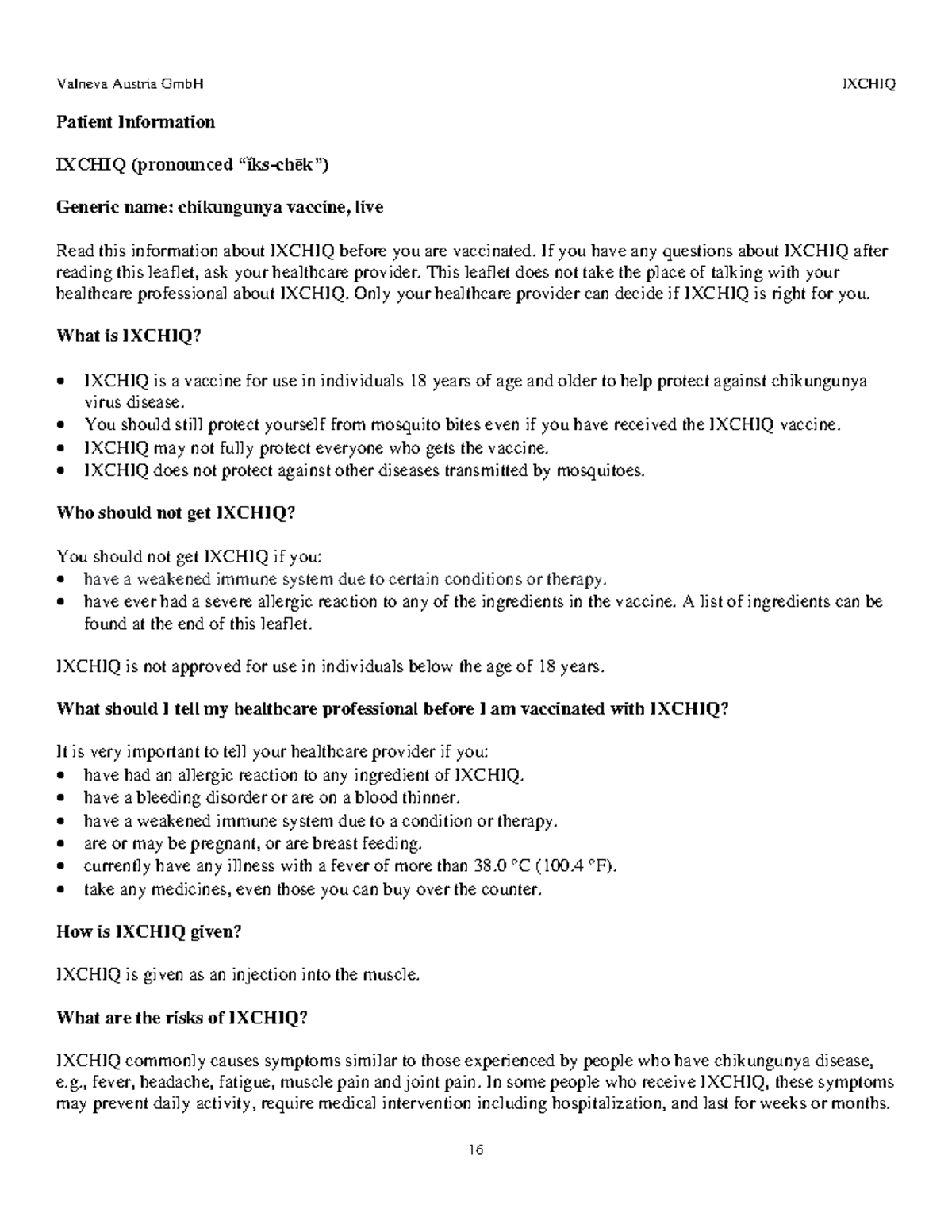 Patient Info Sheet for IXCHIQ Chikungunya Vaccine - Studocu