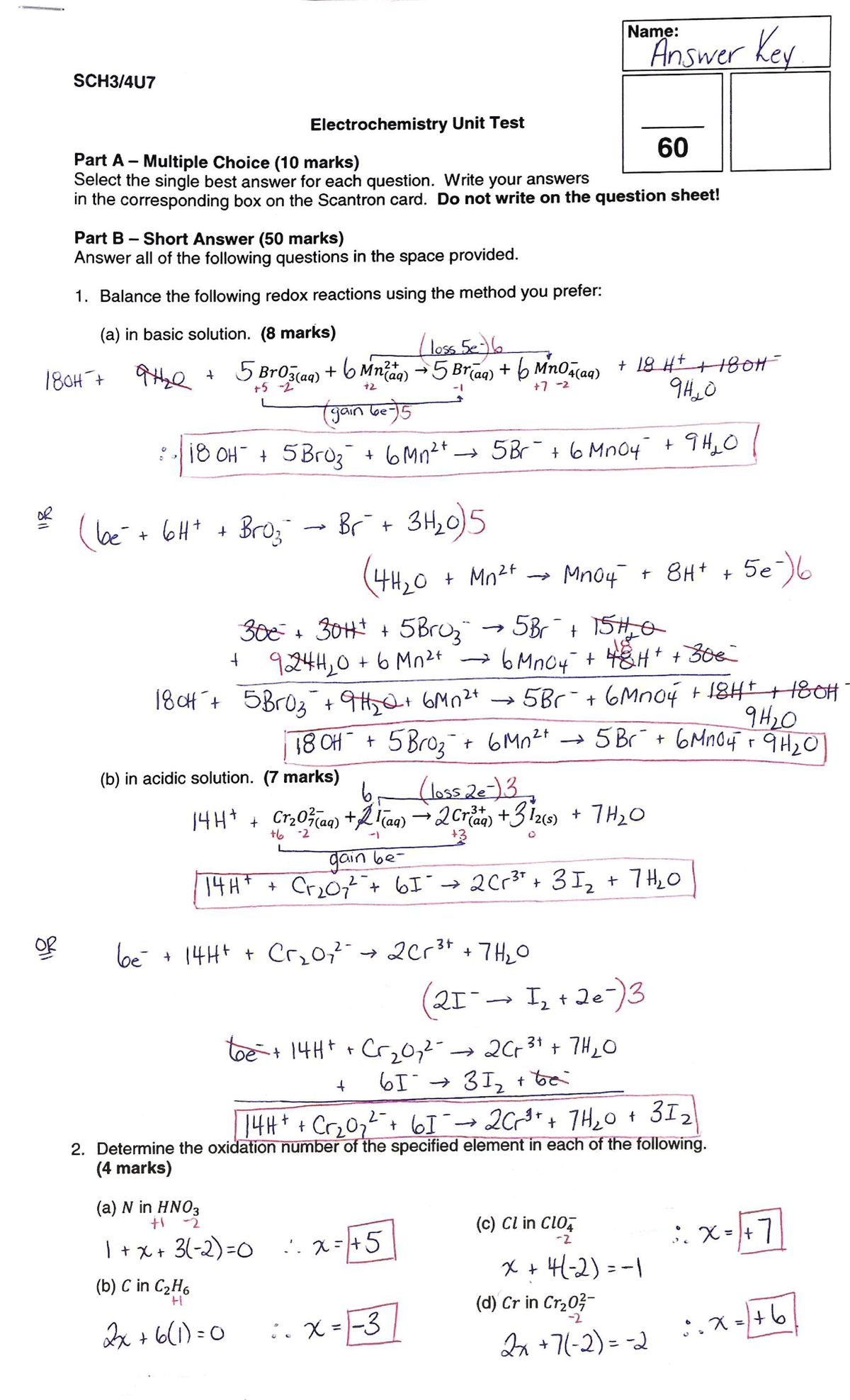 Electrochemistry Unit Test (Part A & B) - 22 Marks - Studocu