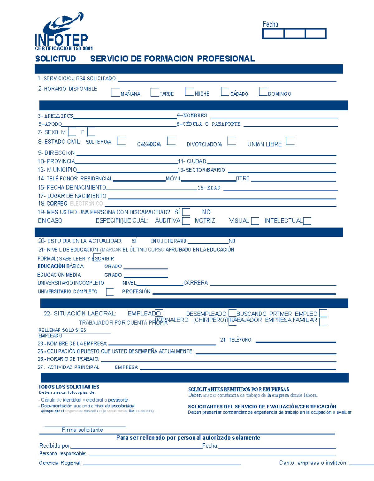 Formulario de solicitud de servicio - INFOTEP 22- SITUACIÓN LABORAL ...