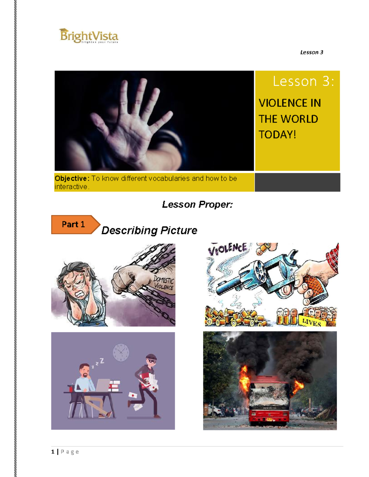 Lesson 3: Understanding Violence in Today's World - Studocu