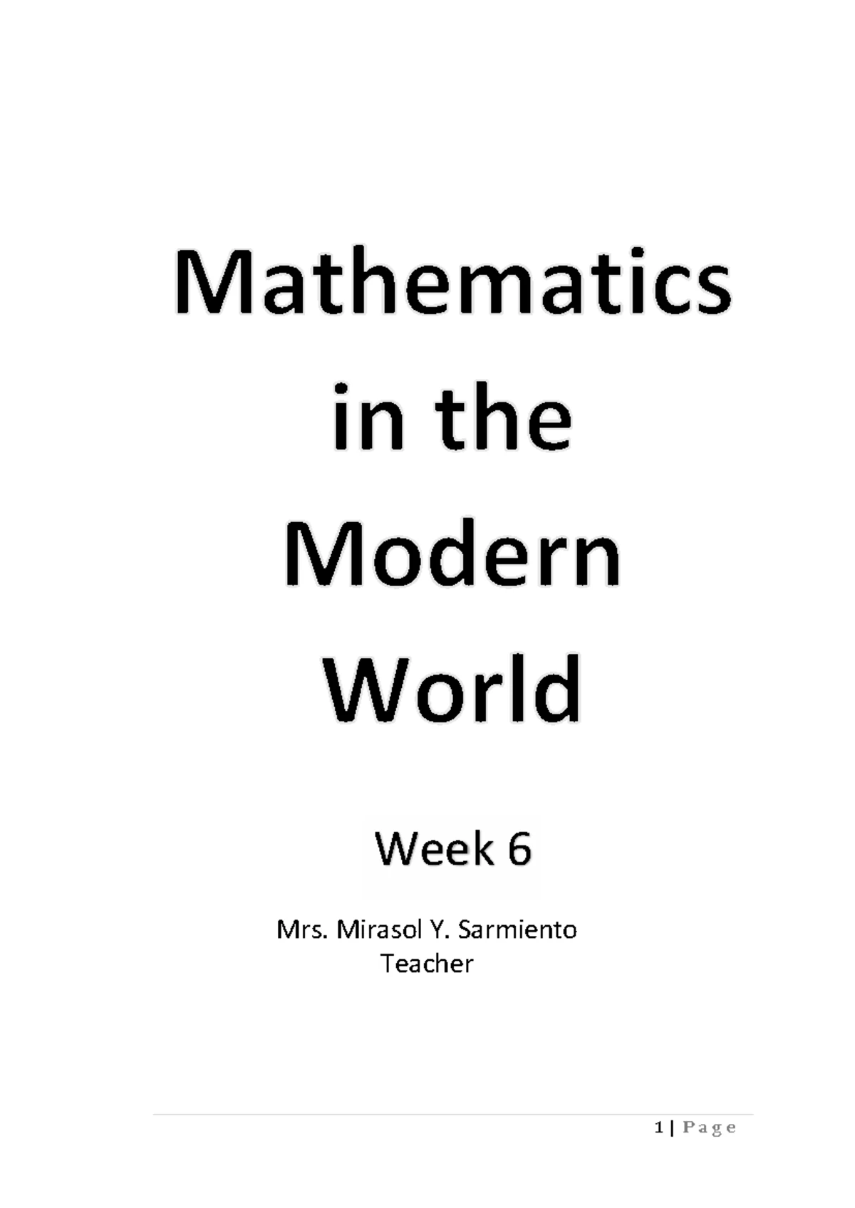 Week 7: Mathematics in the Modern World (MITMW) Course Overview - Studocu