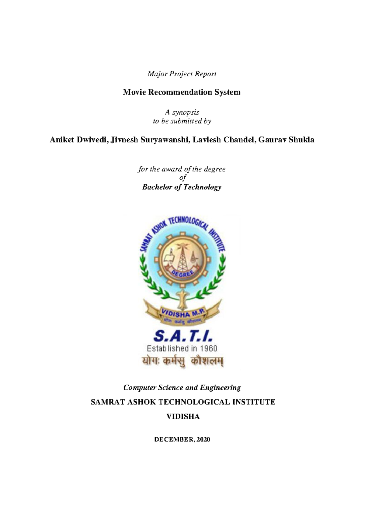 BTech CSE Major Project – Movie Recommendation System Synopsis - Studocu