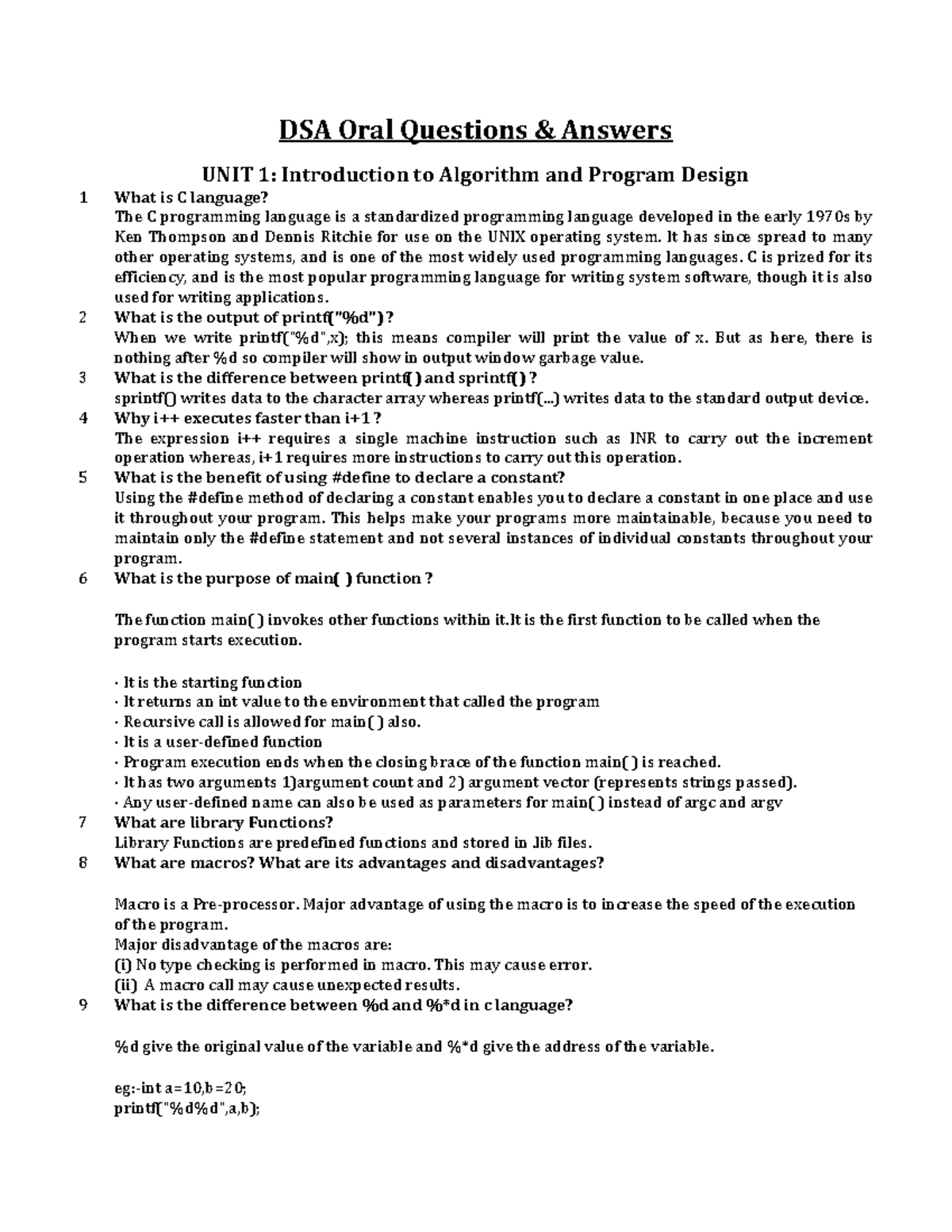 DS oral questions and answers - DSA Oral Questions & Answers UNIT 1 ...
