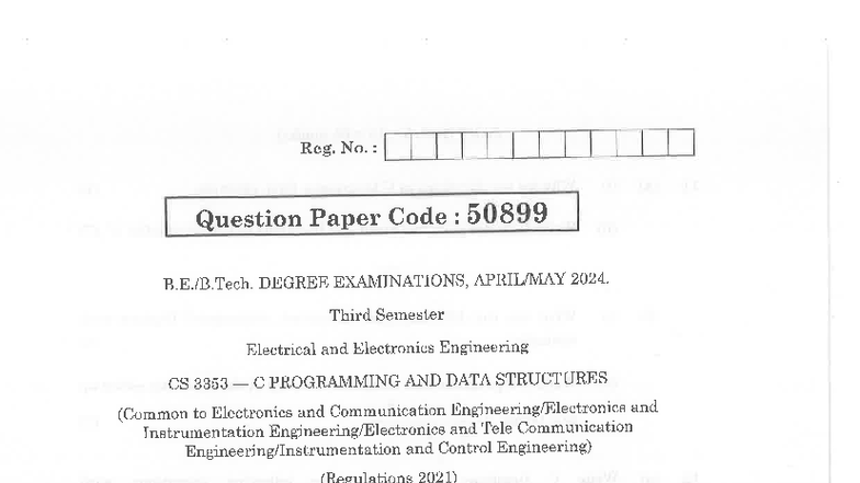 CS 3353 C Programming & Data Structures QP - 3rd Sem Exam 2024 - Studocu