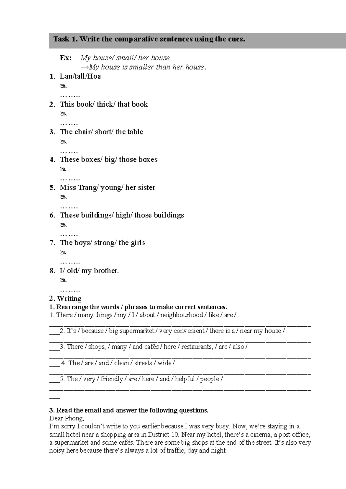 BAI TAP UNIT 4: Comparative Sentences & Writing Exercises - Studocu