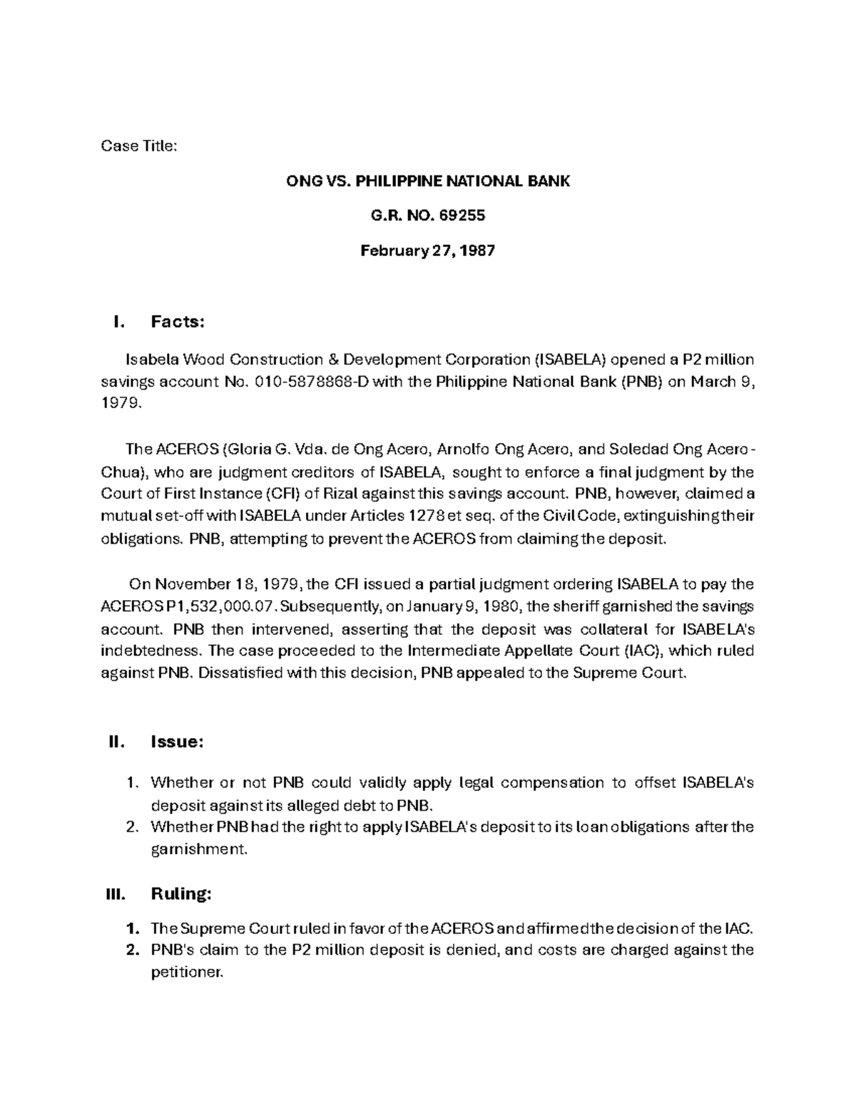 CASE Digest 4: Ong vs. Philippine National Bank - Supreme Court Ruling ...