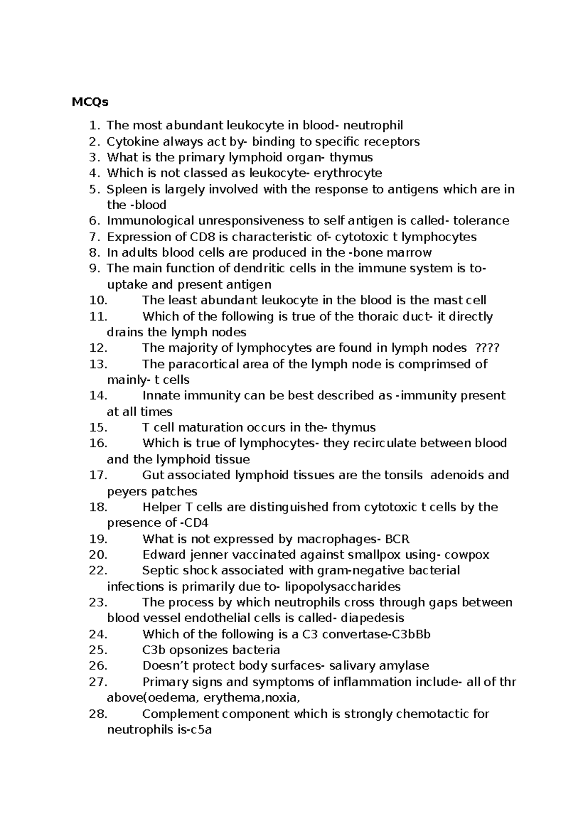 Immunology MCQs Study Notes for Exam Preparation - Studocu