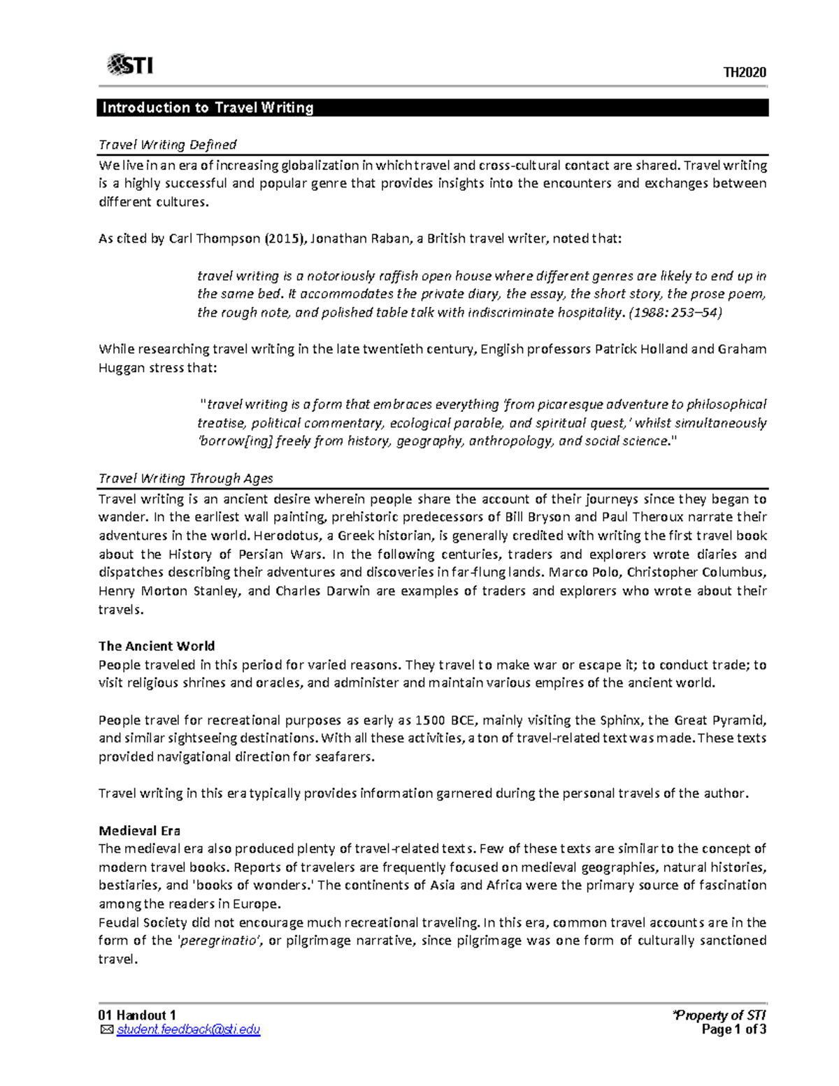 TH2020 Travel Writing: A Historical Overview and Analysis - Studocu