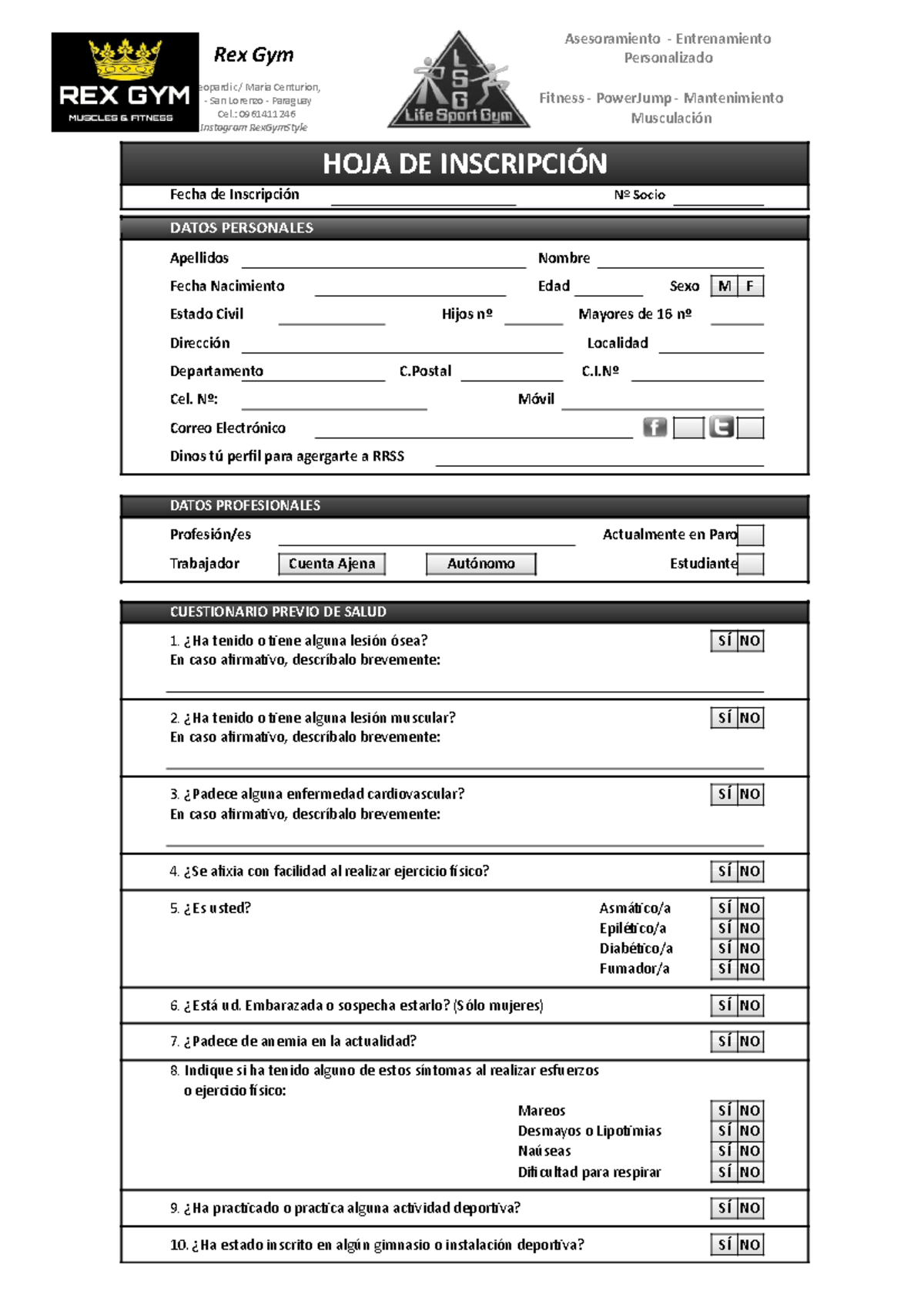 Formulario de Inscripción para Gimnasio Rex Gym 270353751 - Studocu