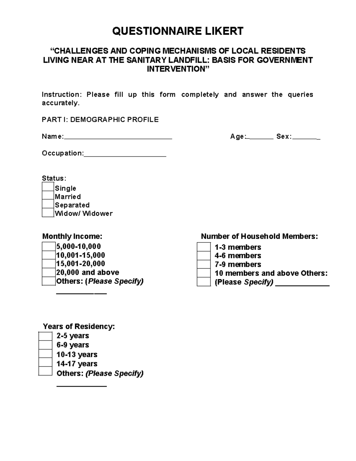 Questionnaire ( Final) - 5,000-10, 10,001-15, 15,001-20, 20,000 and ...