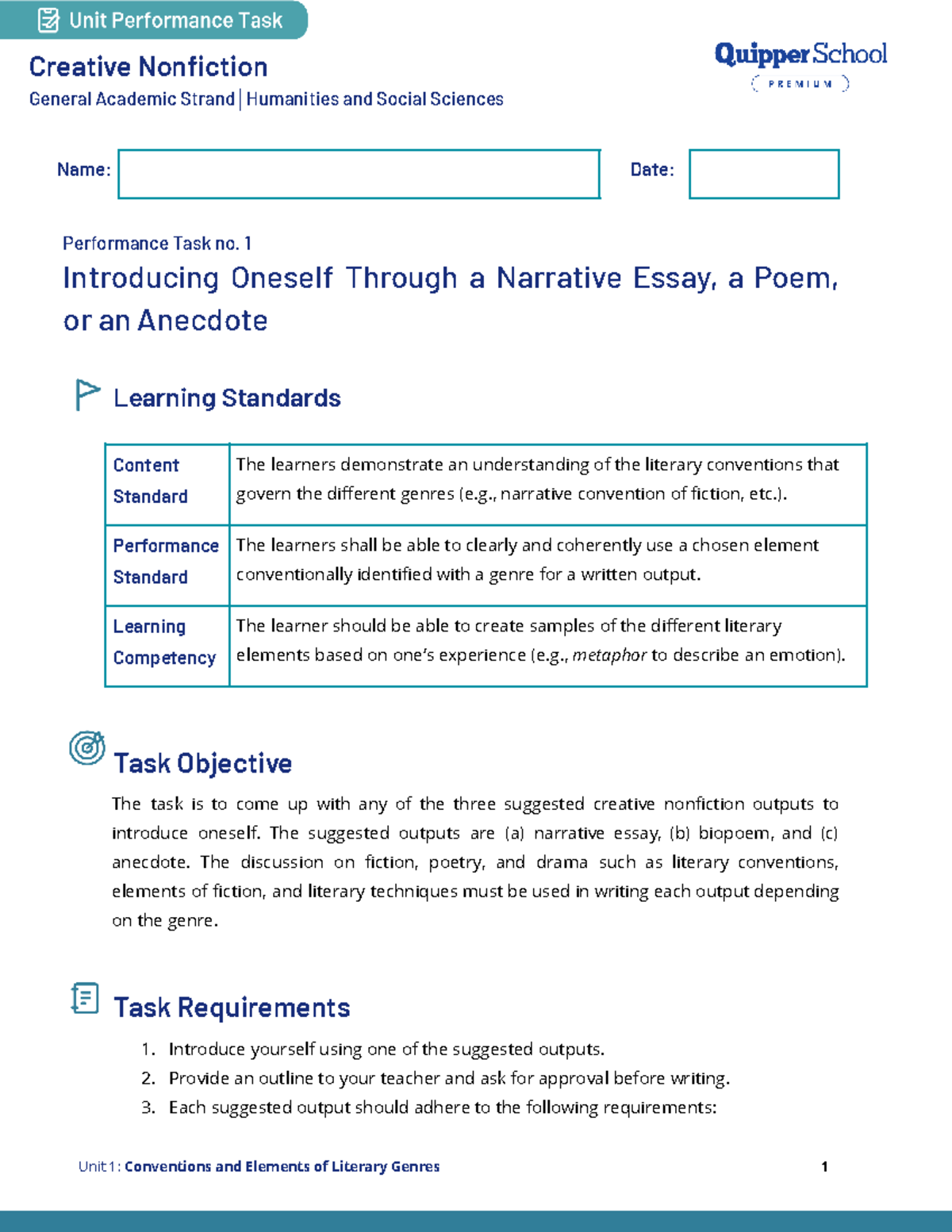 CNF 11 12 Q1 01 PT01: Introducing Oneself via Narrative, Poem, or ...