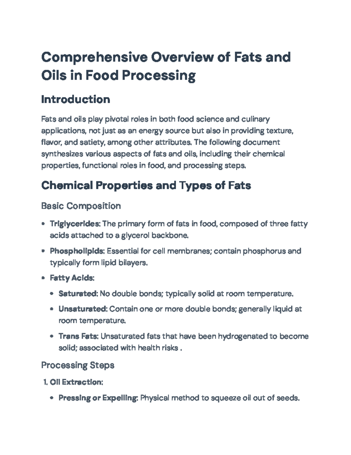 Comprehensive Study of Fats and Oils in Food Processing - Comprehensive ...