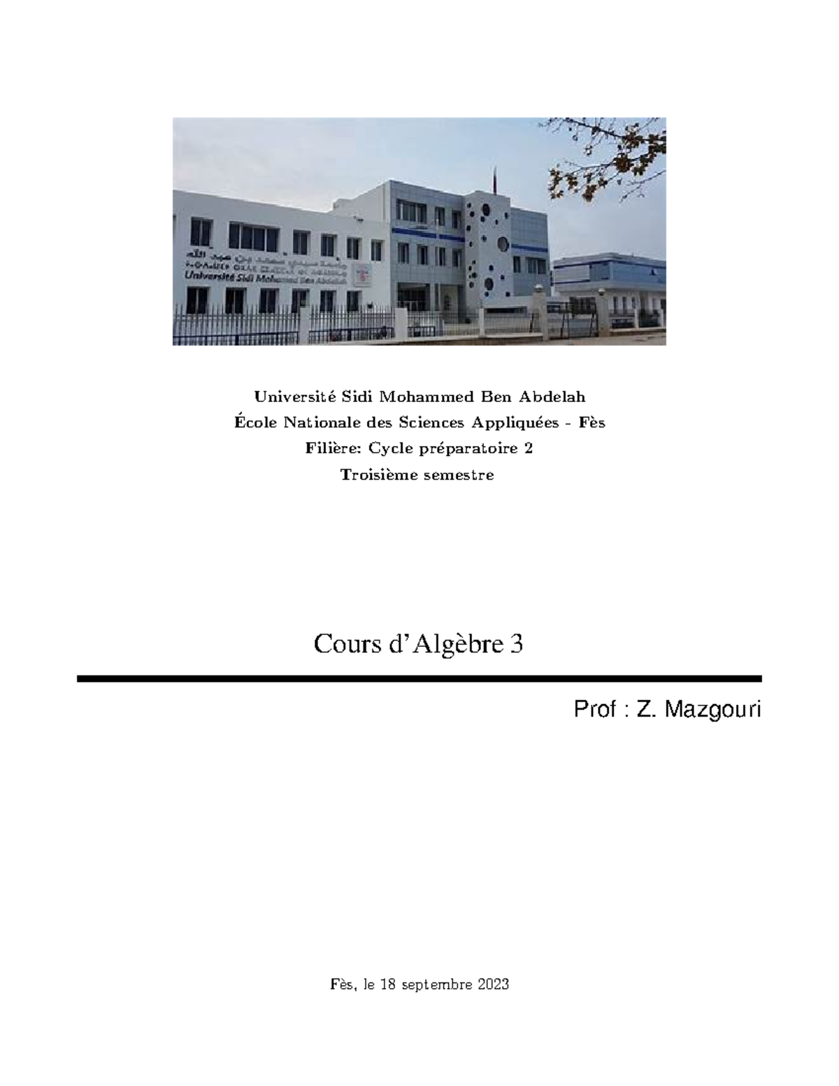 Algèbre 3 - Cours complet pour le Cycle préparatoire 2 - Studocu