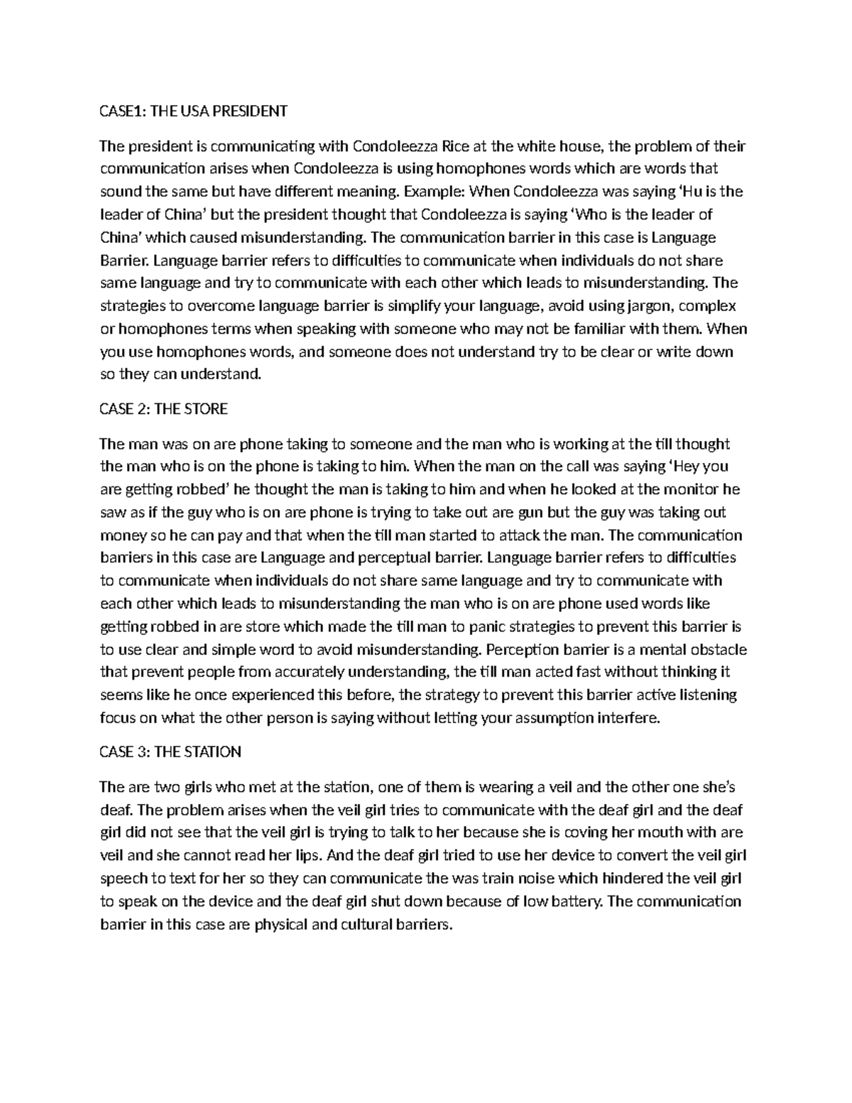 Communication Barriers: Case Studies on Misunderstandings - Studocu