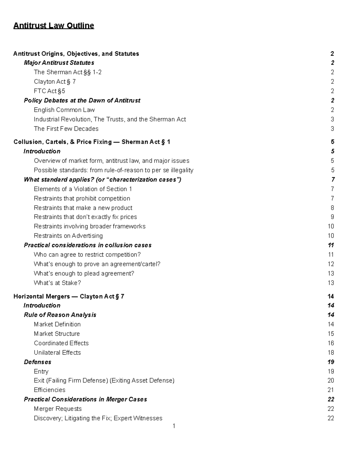 Antitrust Law Outline - Document - Antitrust Law Outline Antitrust ...