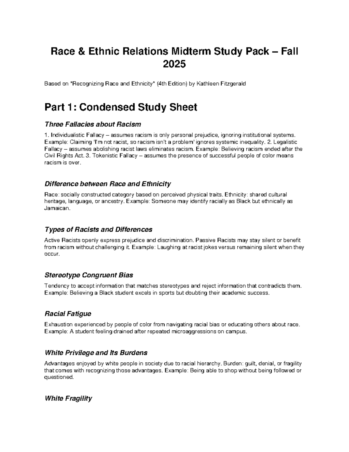 Race & Ethnic Relations Midterm Study Pack - Fall 2025 Insights - Studocu