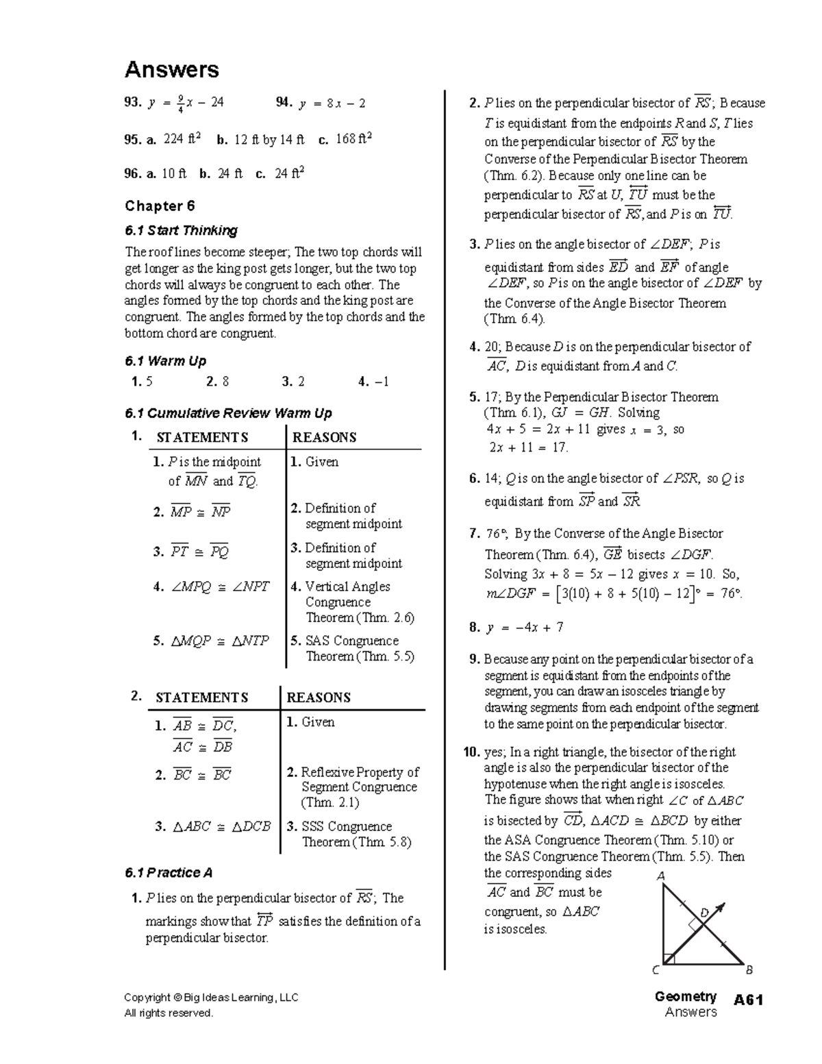 Chapter 6 Practice Keys - Geometry Solutions and Explanations - Studocu