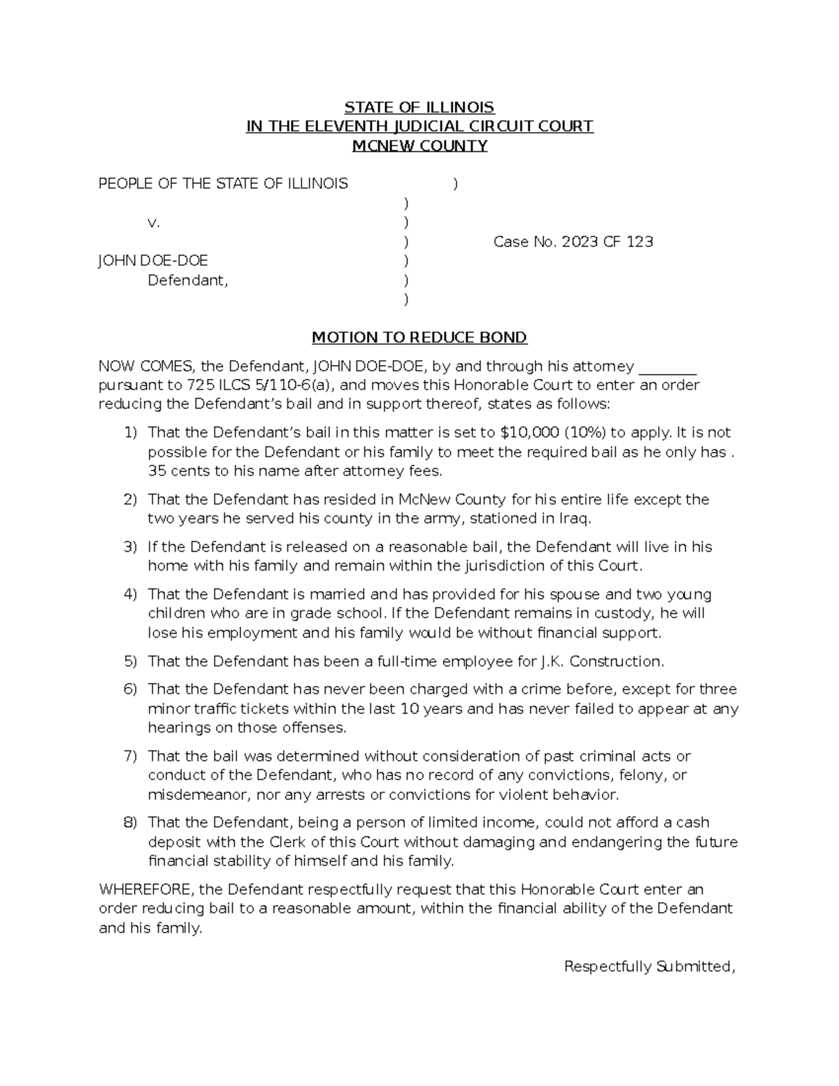 Motion to Reduce Bail - Case No. 2023 CF 123 Crim - Studocu