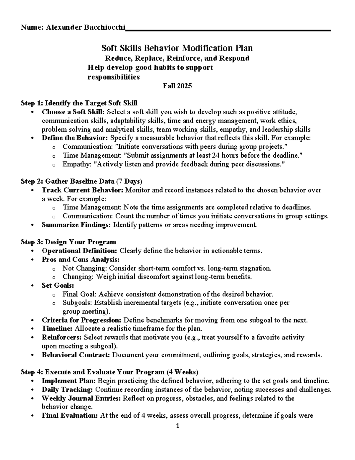 Behavior Modification Plan: Soft Skills Development (Fall 2025) - Studocu