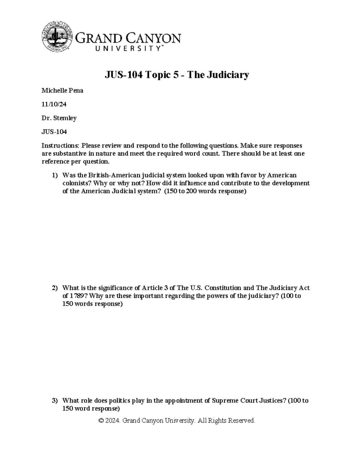 JUS-104 T5 Judiciary Worksheet & Discussion Questions Analysis - Studocu