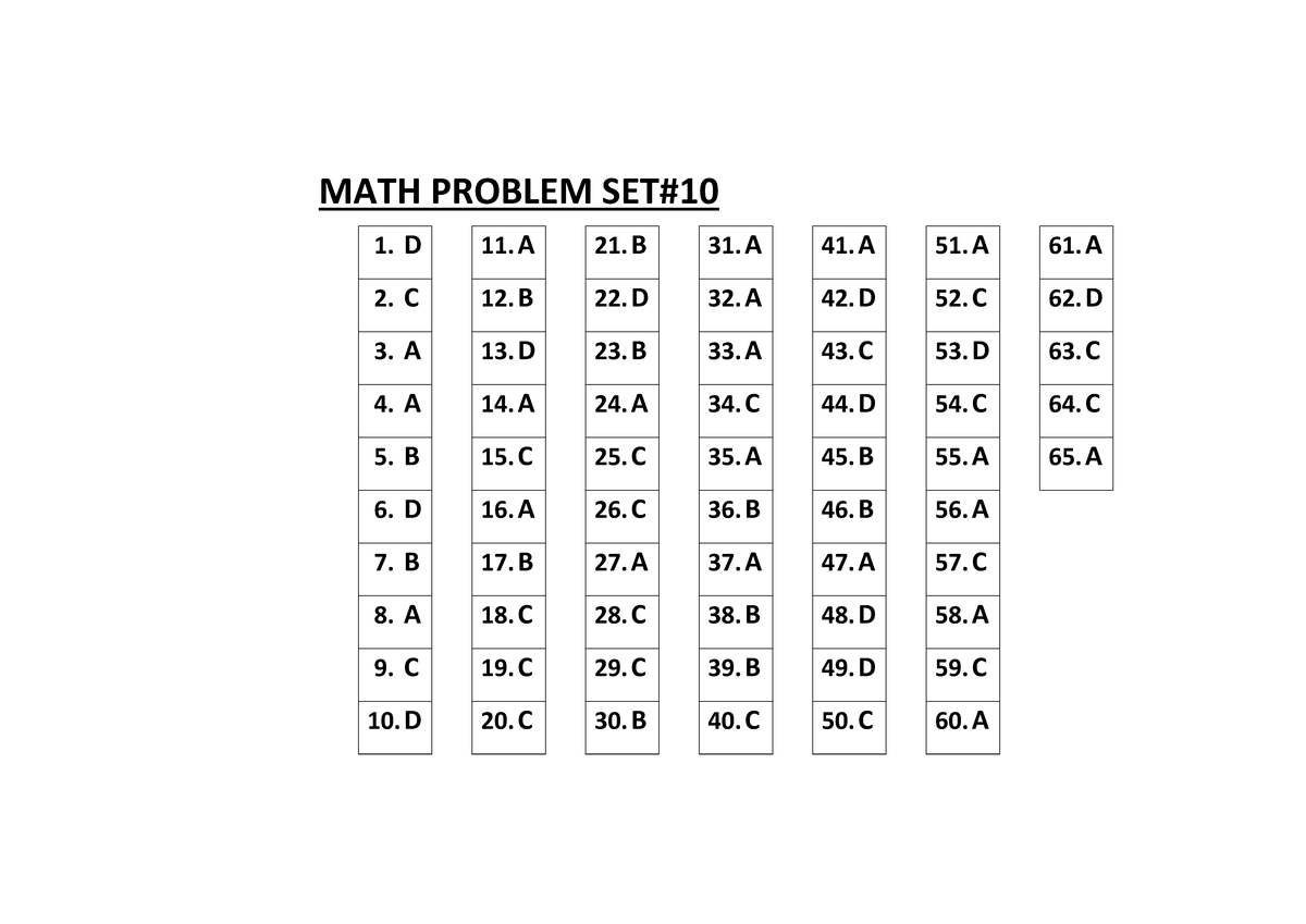 MATH 10 Problem Set Answers and Solutions - Studocu