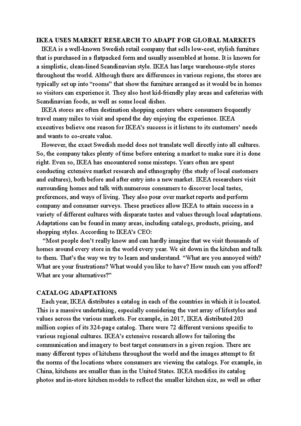 IKEA's Global Market Adaptation Strategies: A Case Study Analysis - Studocu