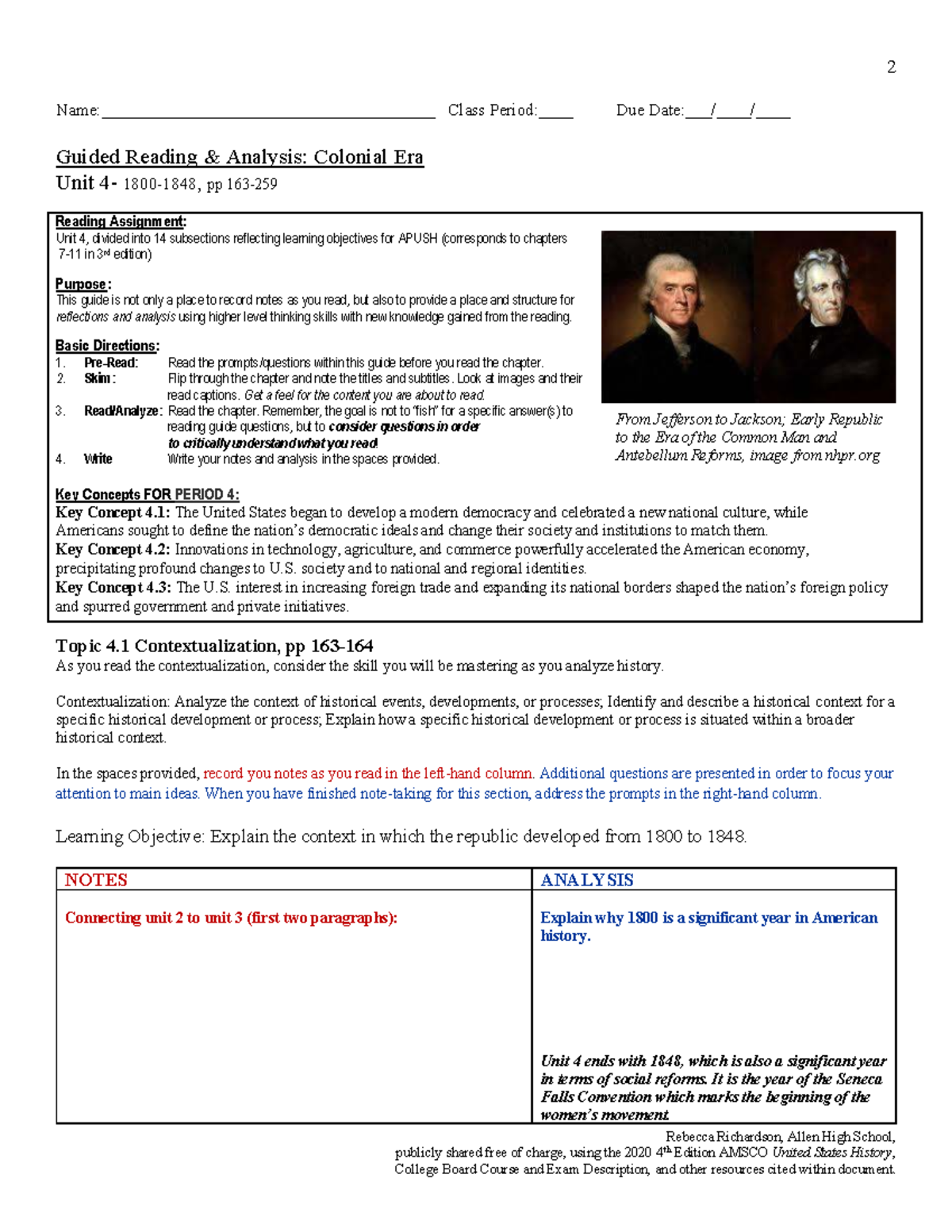 APUSH Unit 4 Guided Reading: Colonial Era Analysis and Reflections ...