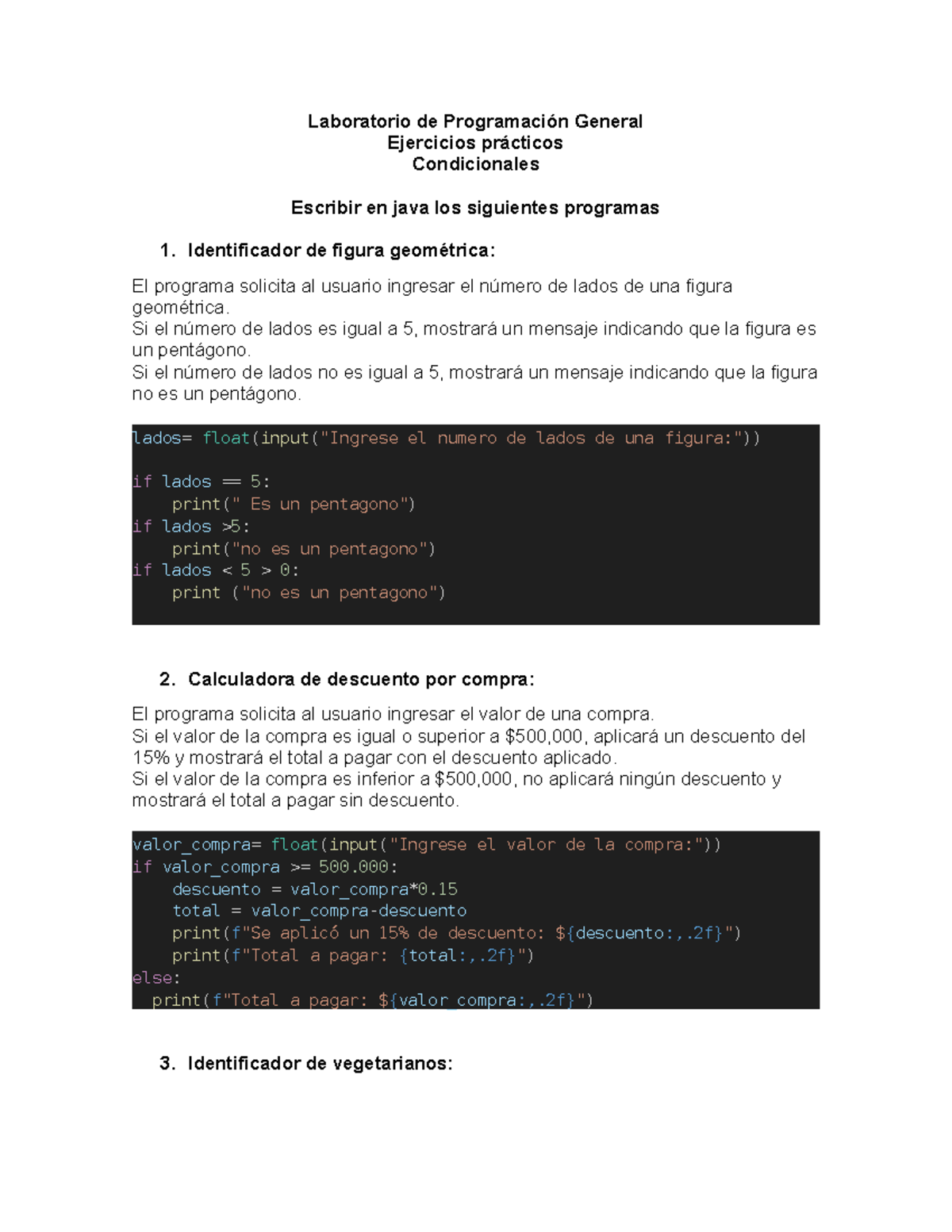 Taller de Condicionales - Programación General (Ejercicios Prácticos ...