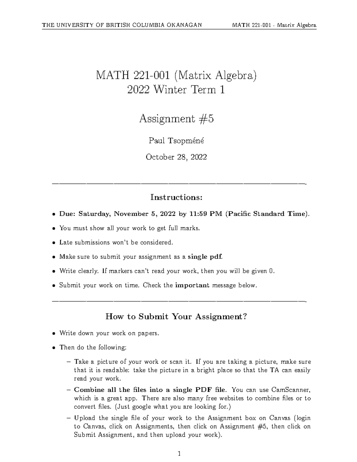 MATH221 W2022-T1 Assignment #5 - THE UNIVERSITY OF BRITISH COLUMBIA ...