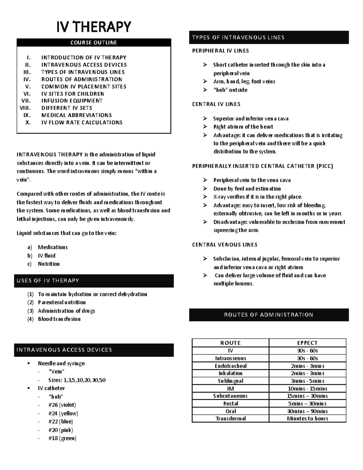 IV Therapy Study Notes for Nursing (NUR 201) - Studocu