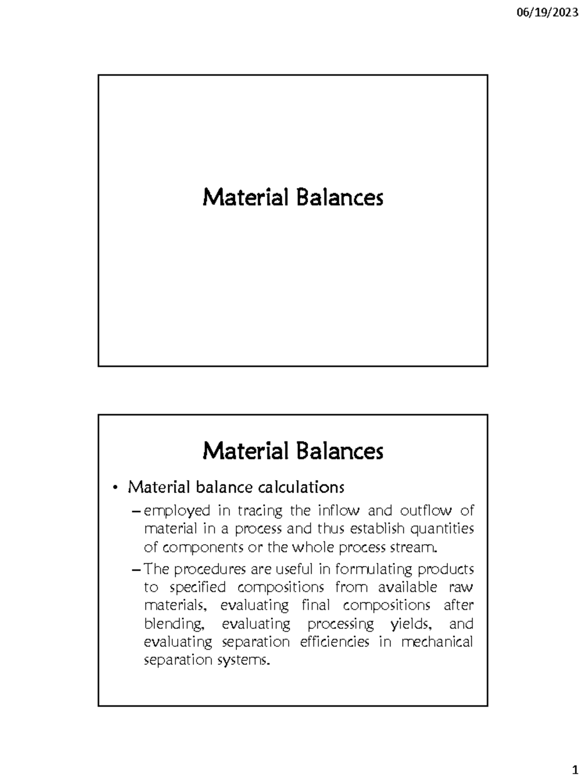 Material Balances & Mass Calculations (CHEM 101) - Studocu