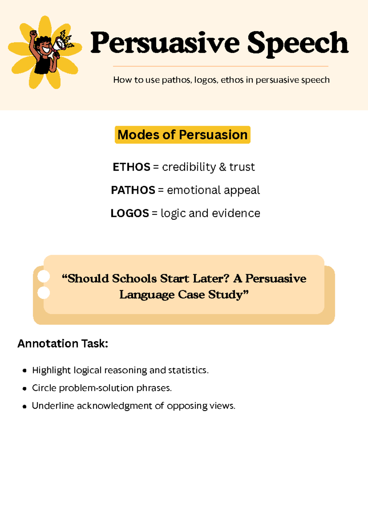 Persuasive Speech: Using Ethos, Pathos, and Logos for School Start ...