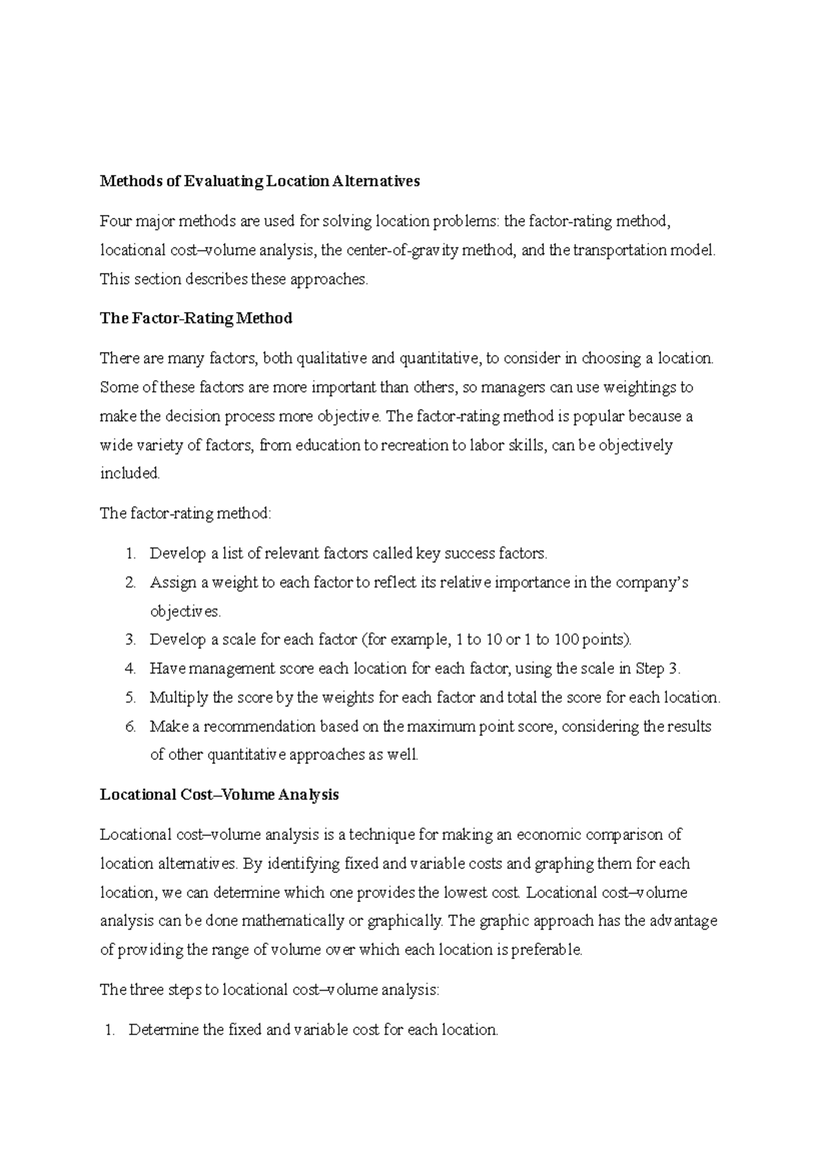Evaluating Location Alternatives: Methods & Strategies for Decision ...