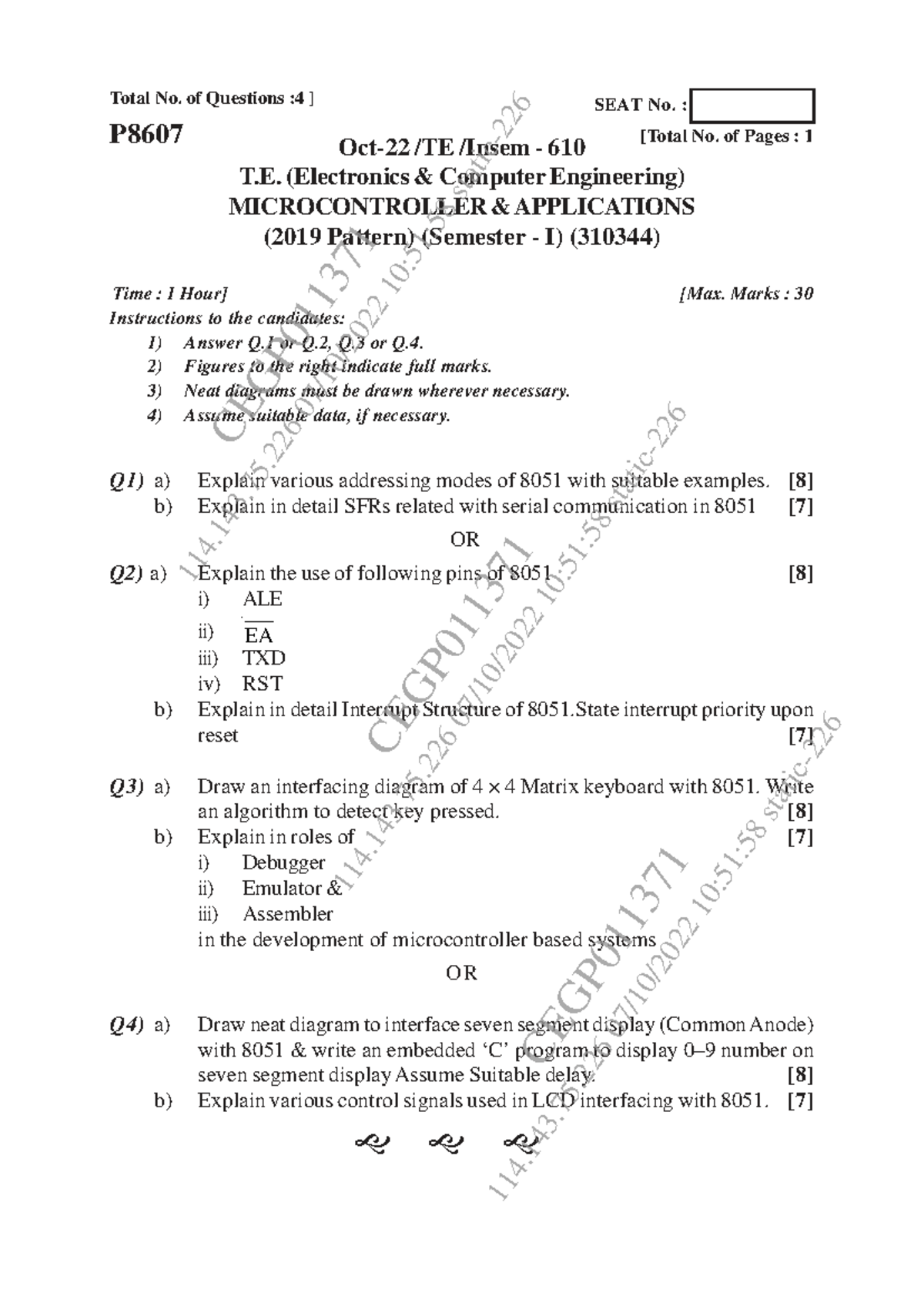 Microcontroller Applications (310344) - Question Paper (2019 Pattern ...